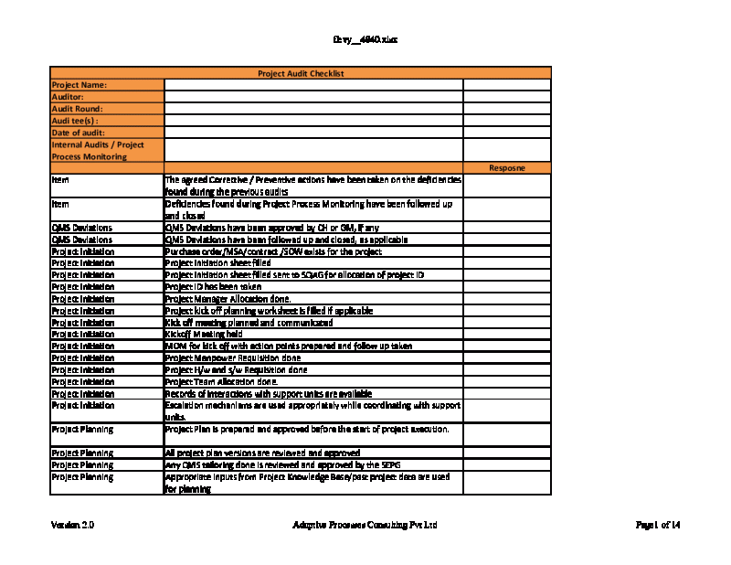 Audit Checklist Template Excel Free Sample Example And Format Templates